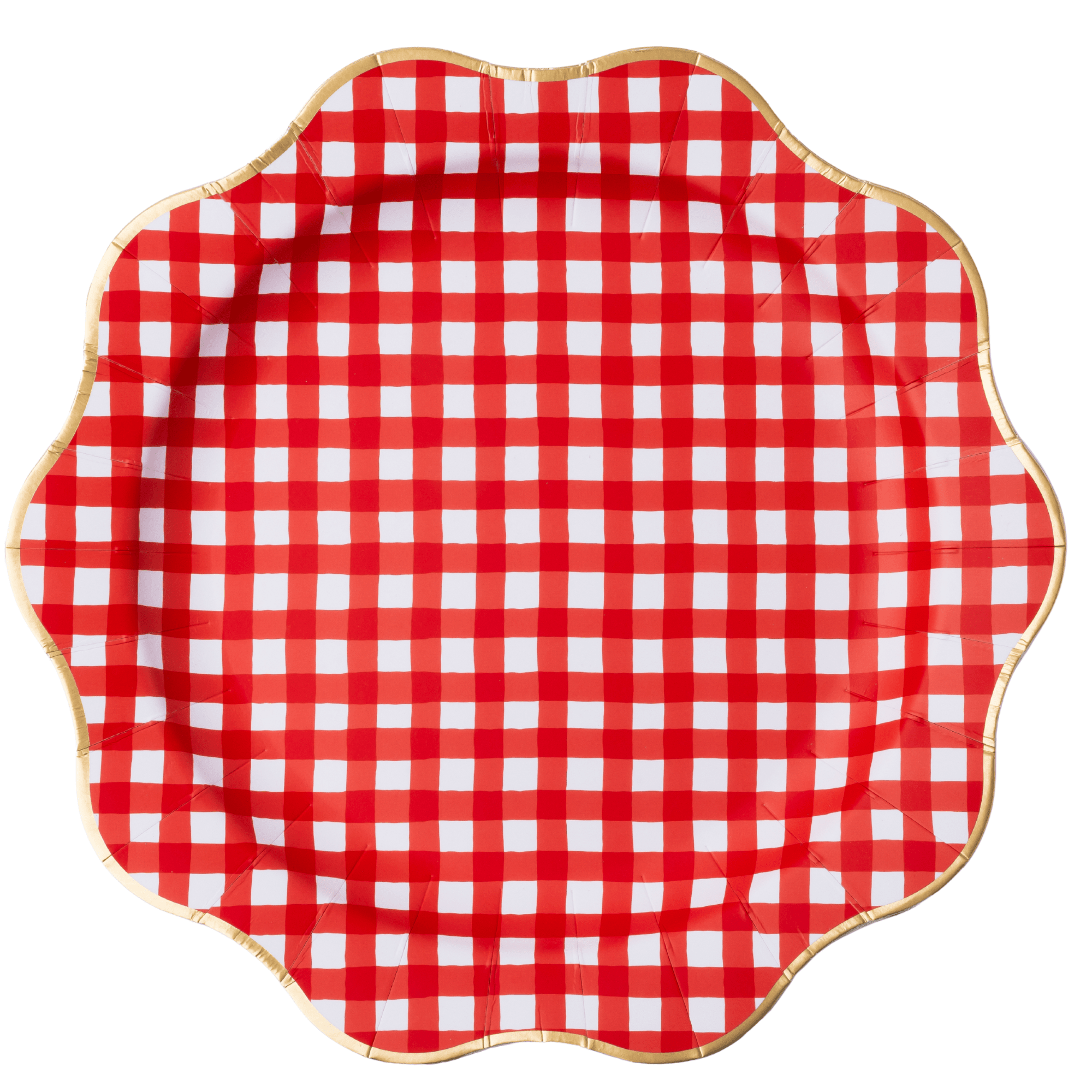 Cherry Red Gingham Dinner Plates with Gold Foil Rim - 11" | Set of 8 ...